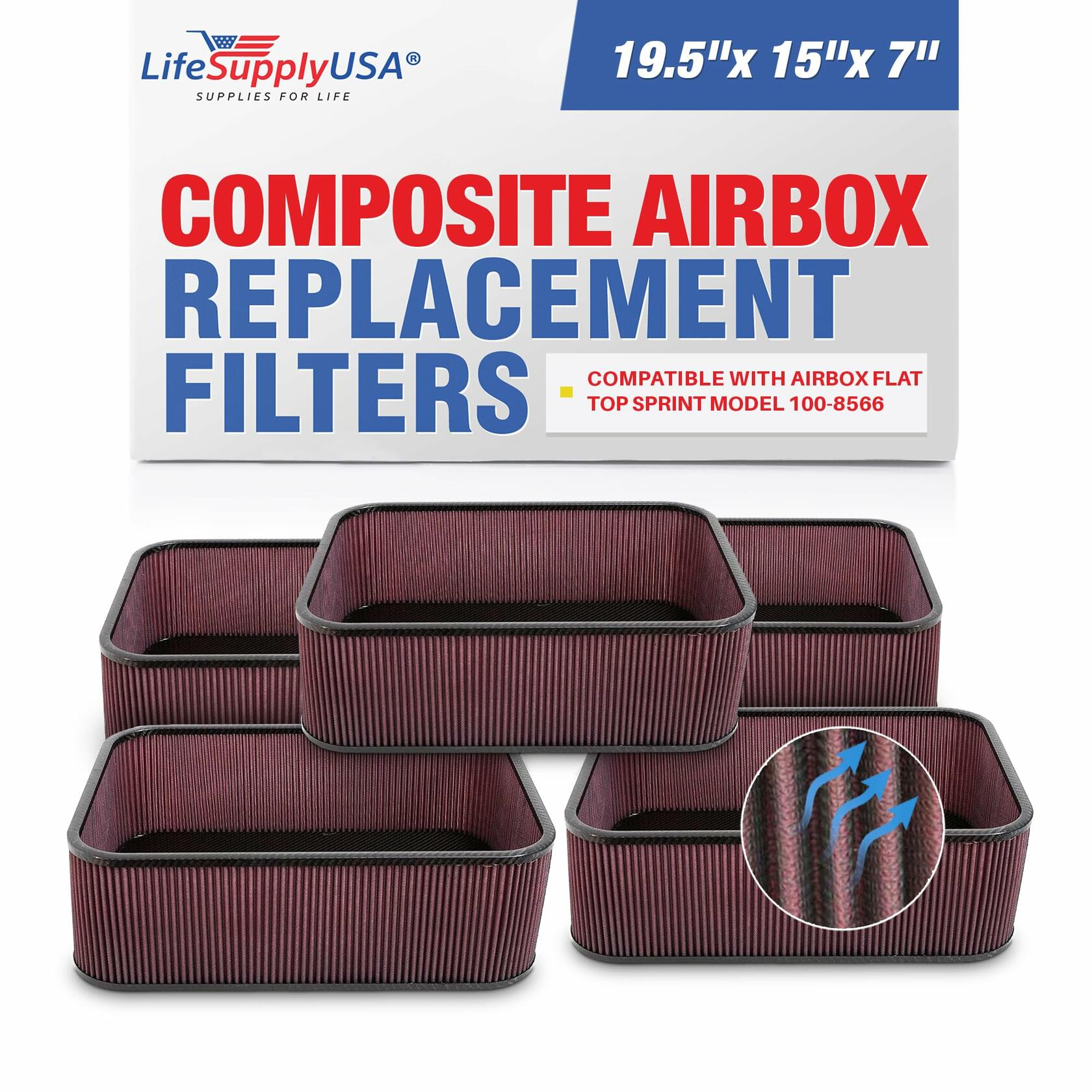 5 Pack Replacement Composite Airbox flat top fit K&N 100-8566